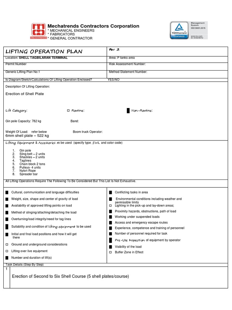 Lifting Plan For Erection of 2nd To 6th r.1 | PDF | Safety