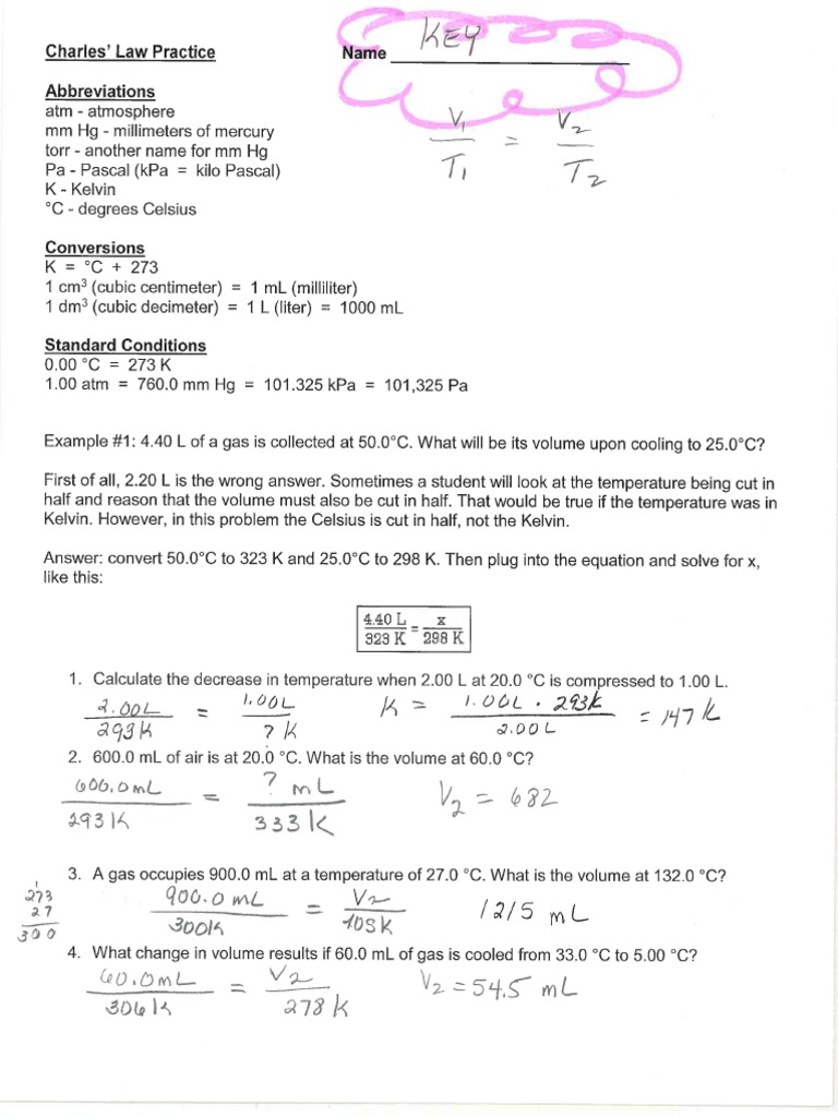 Charles Law Practice Key | PDF