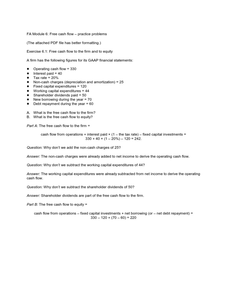 FA Module 6 Free Cash Flow - Practice Problems DF | PDF | Free Cash ...