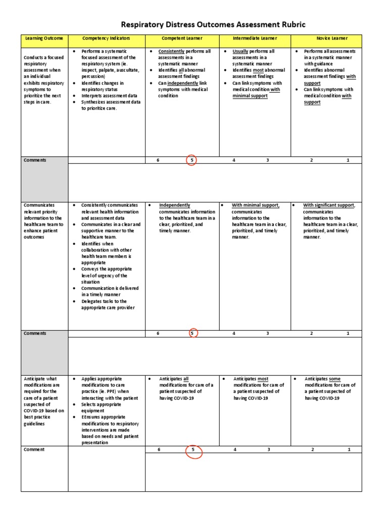 2.) Respiratory Distress Self Assessment Rubric | PDF | Health Care ...