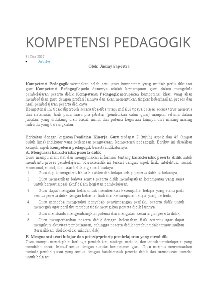 Kompetensi Pedagogik | PDF