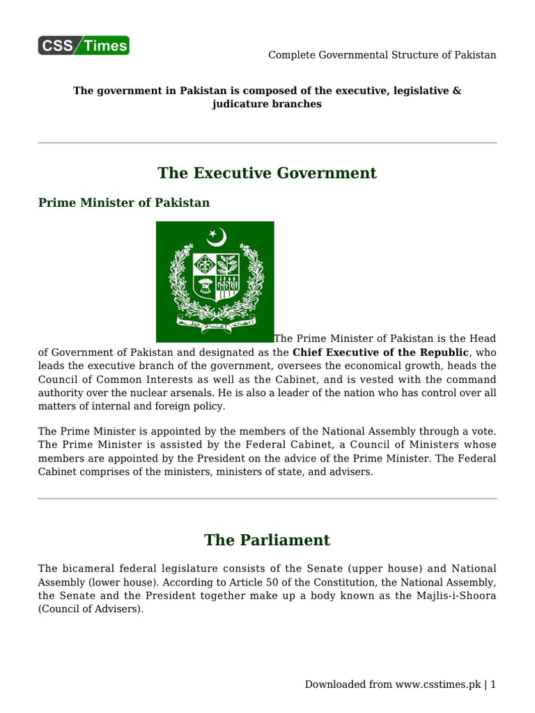Complete Governmental Structure of Pakistan | PDF | Government Of ...