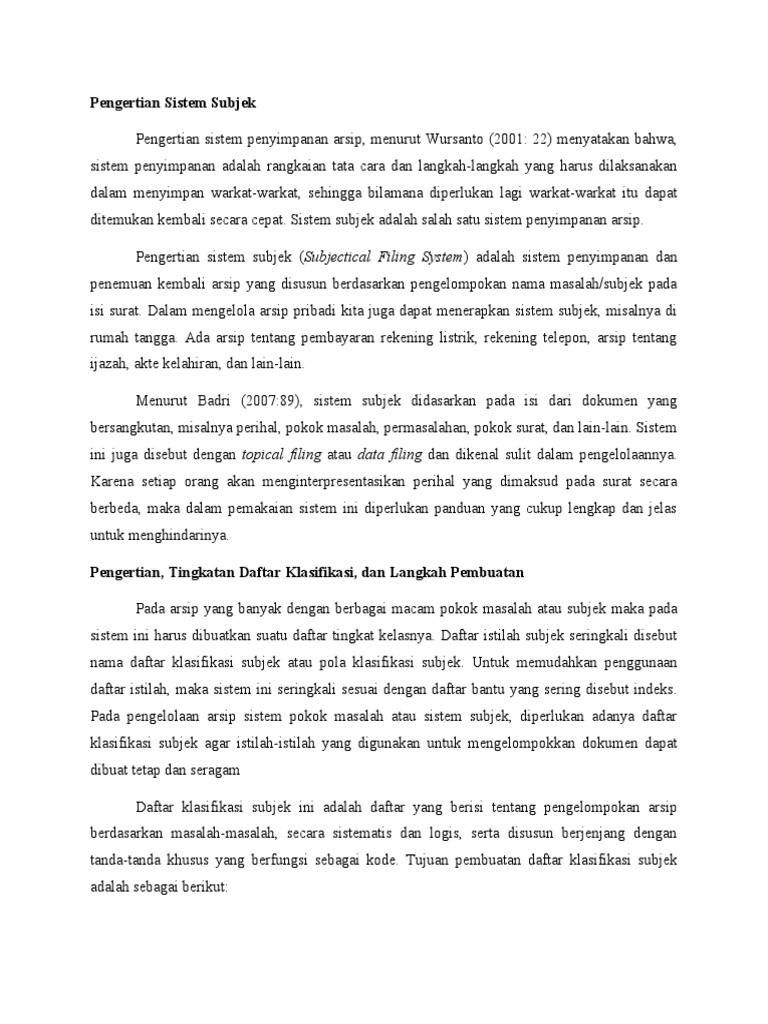 Pengertian dan Tujuan Sistem Subjek | PDF