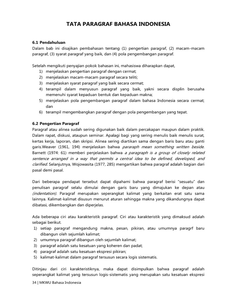 Tata Paragraf Bahasa Indonesia | PDF