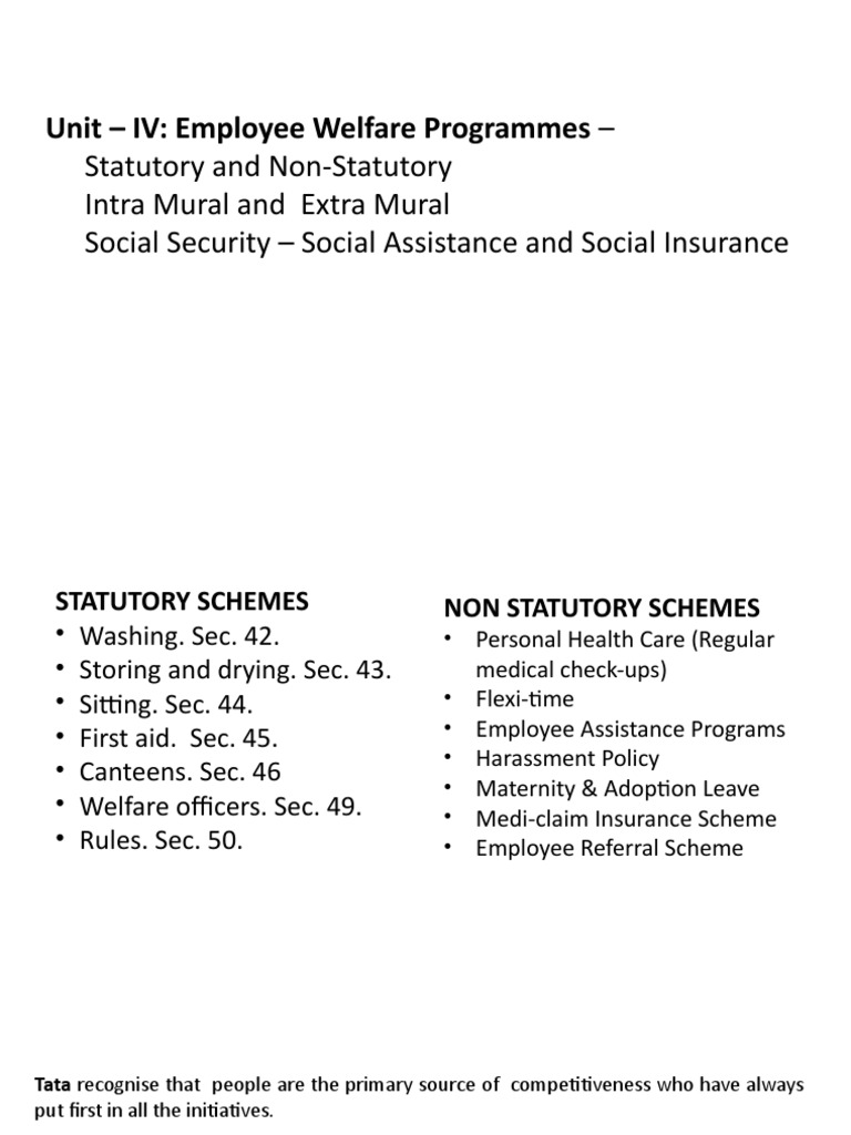 Unit - IV: Employee Welfare Programmes | PDF | Hospital | Employment