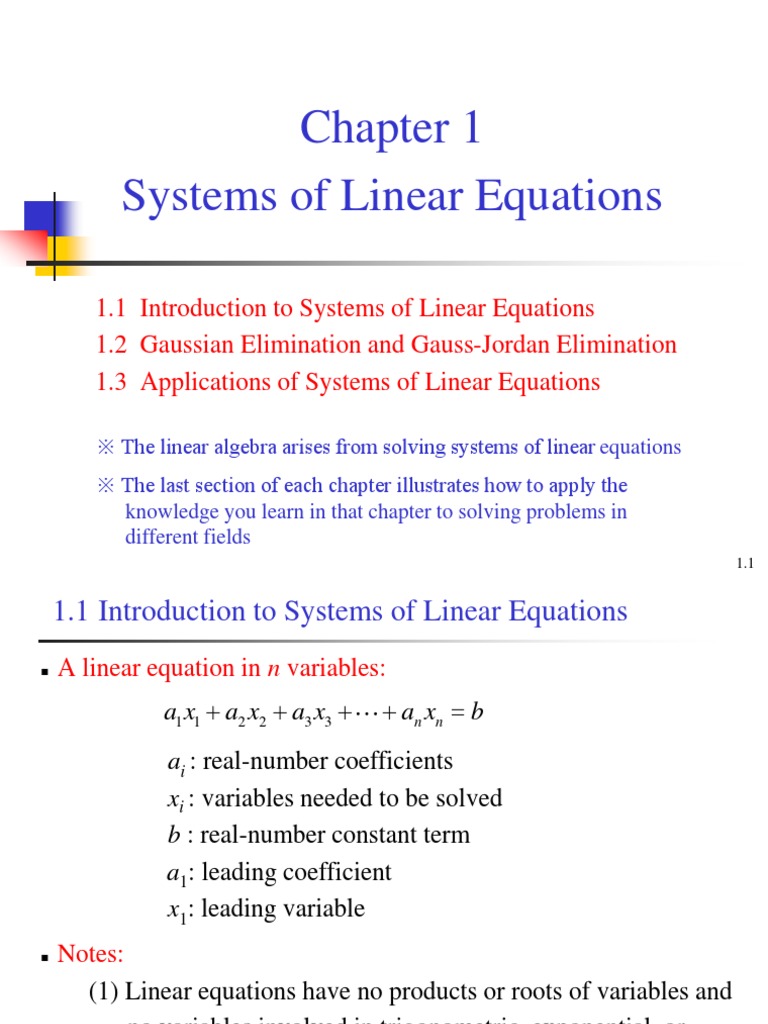 CH 1 Systems of Linear Equations | PDF | System Of Linear Equations ...