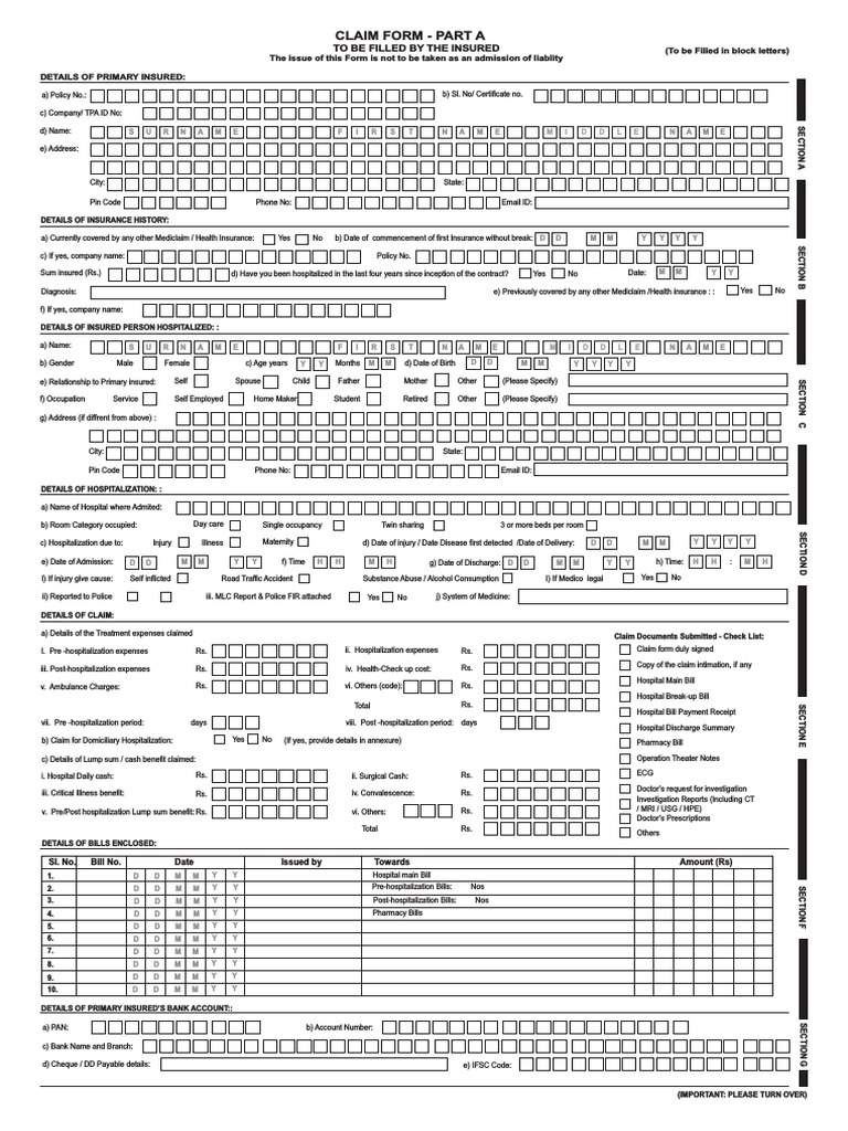 IRDA Reimbursement Claim Form | PDF | Insurance | Hospital