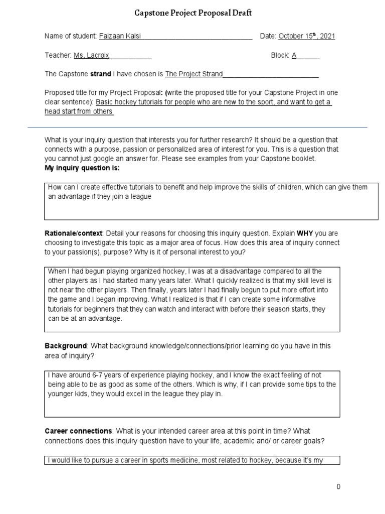 Capstone Project Proposal Draft Fillable | PDF | Inquiry | Question