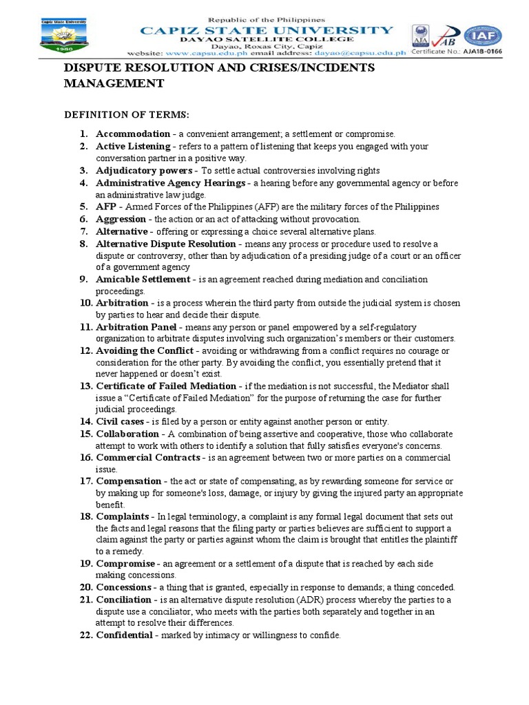 Definition of Terms | PDF | Mediation | Alternative Dispute Resolution