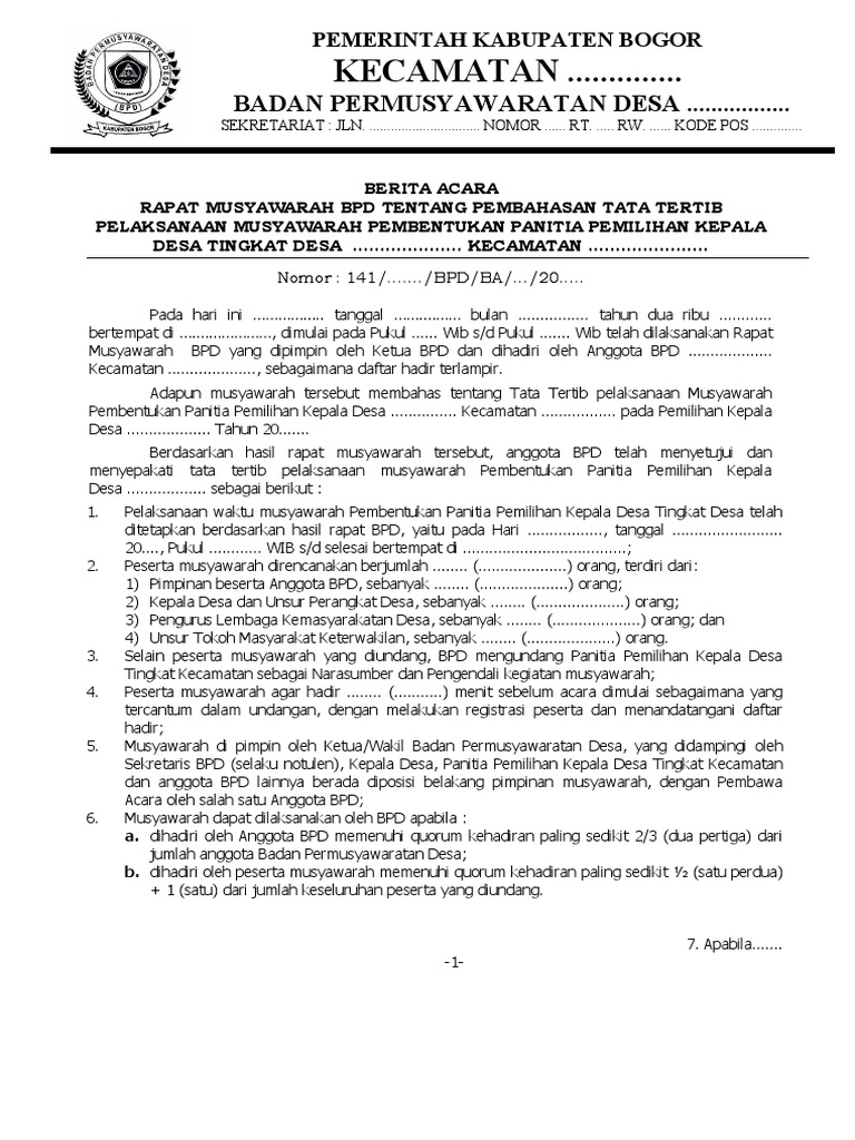 Format Ba. Rapat Internal BPD | PDF