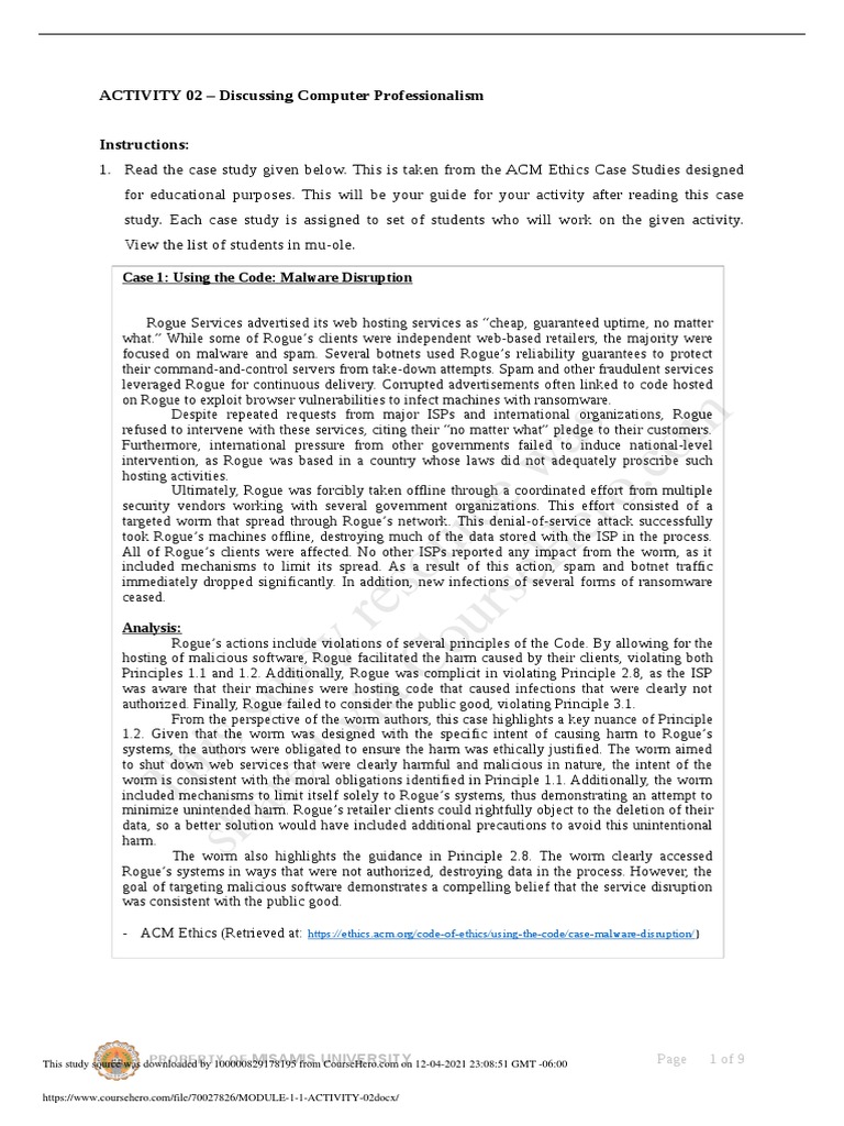 Module 1 1 Activity 02 | PDF | Malware | Computing