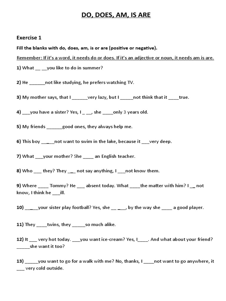 GR Exercise - Do, Does, Am, Is, Are | PDF | Linguistic Morphology | Grammar