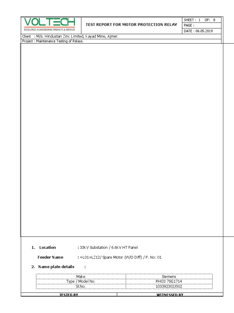 M/s. Hindustan Zinc Limited, Kayad Mine, Ajmer.: Test Report For Motor ...