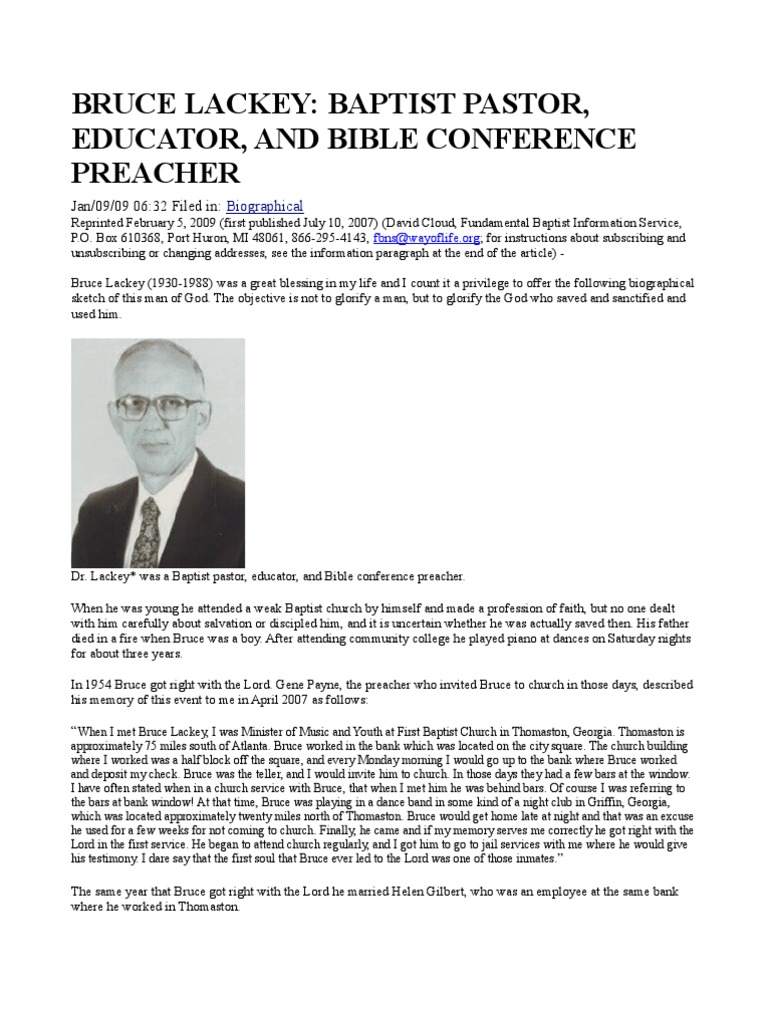 Bruce Lackey Baptist Pastor, Educator, and Bible Conference Preacher ...