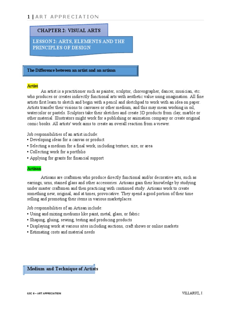 Chapter 2 Lesson 2 - Arts, Elements and The Principles of Design | PDF ...