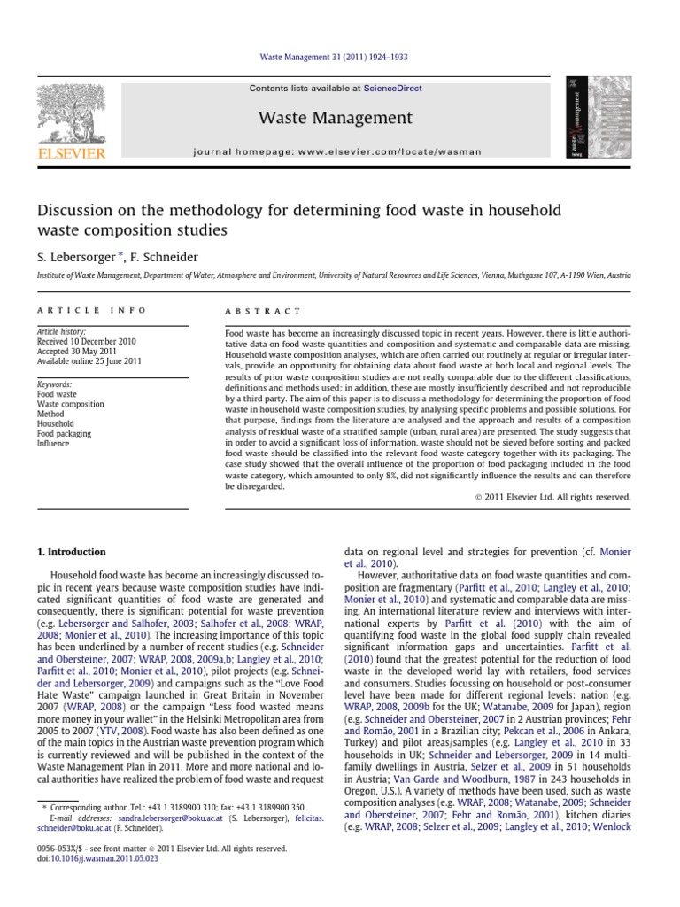 Methodology for Analyzing Household Food Waste | PDF | Foods ...