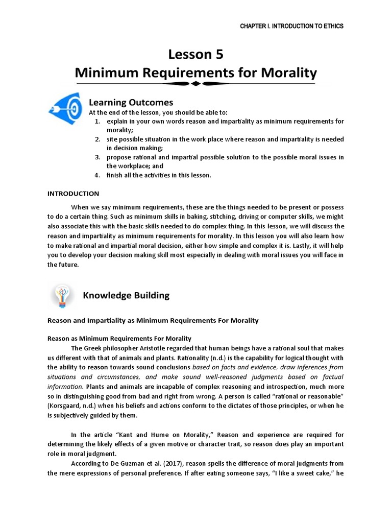 Lesson 5 Minimum Requirement For Morality | PDF | Reason | Morality