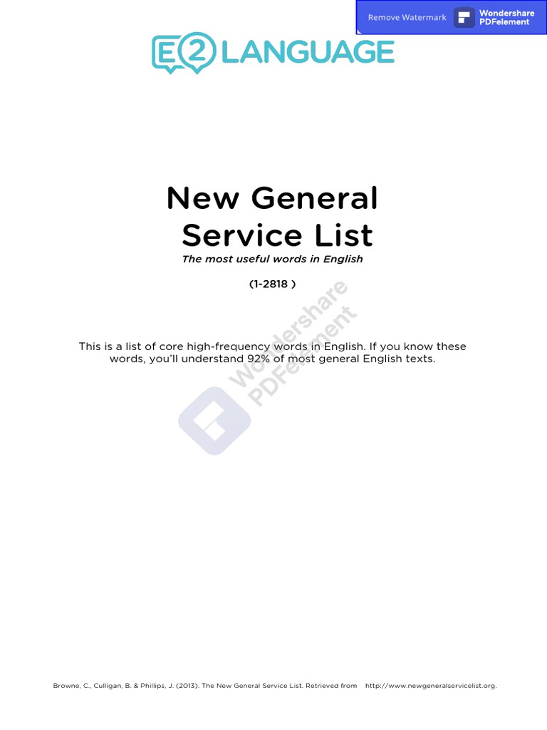 New General Service List: The Most Useful Words in English | PDF