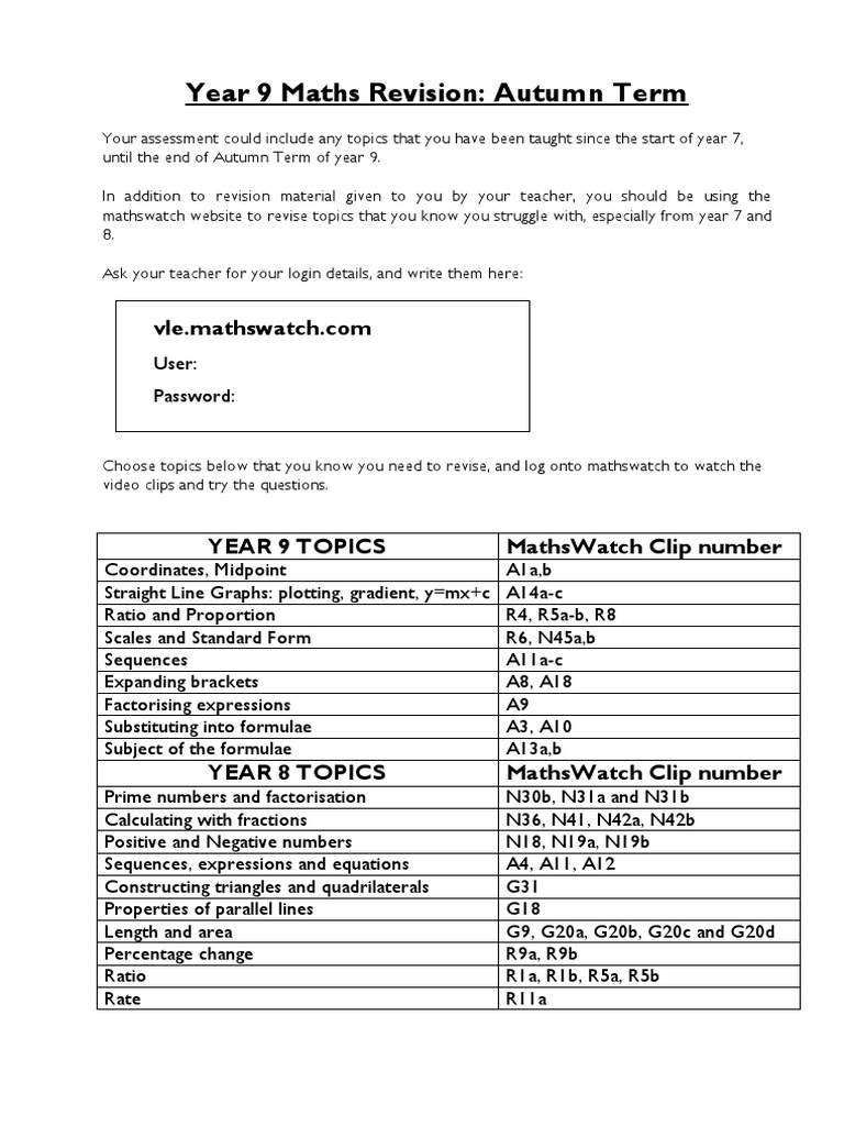 Year 9 Maths Revision Booklet | PDF | Area | Triangle