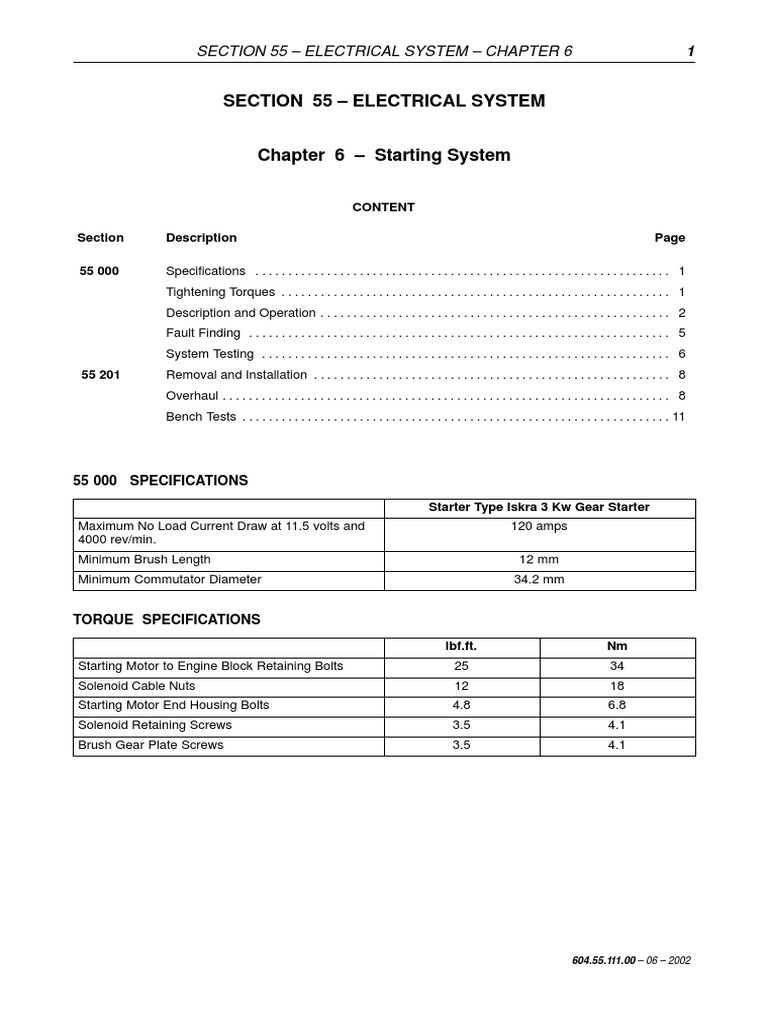 Section 55 - Electrical System - Chapter 6 | PDF | Voltage | Electric Motor