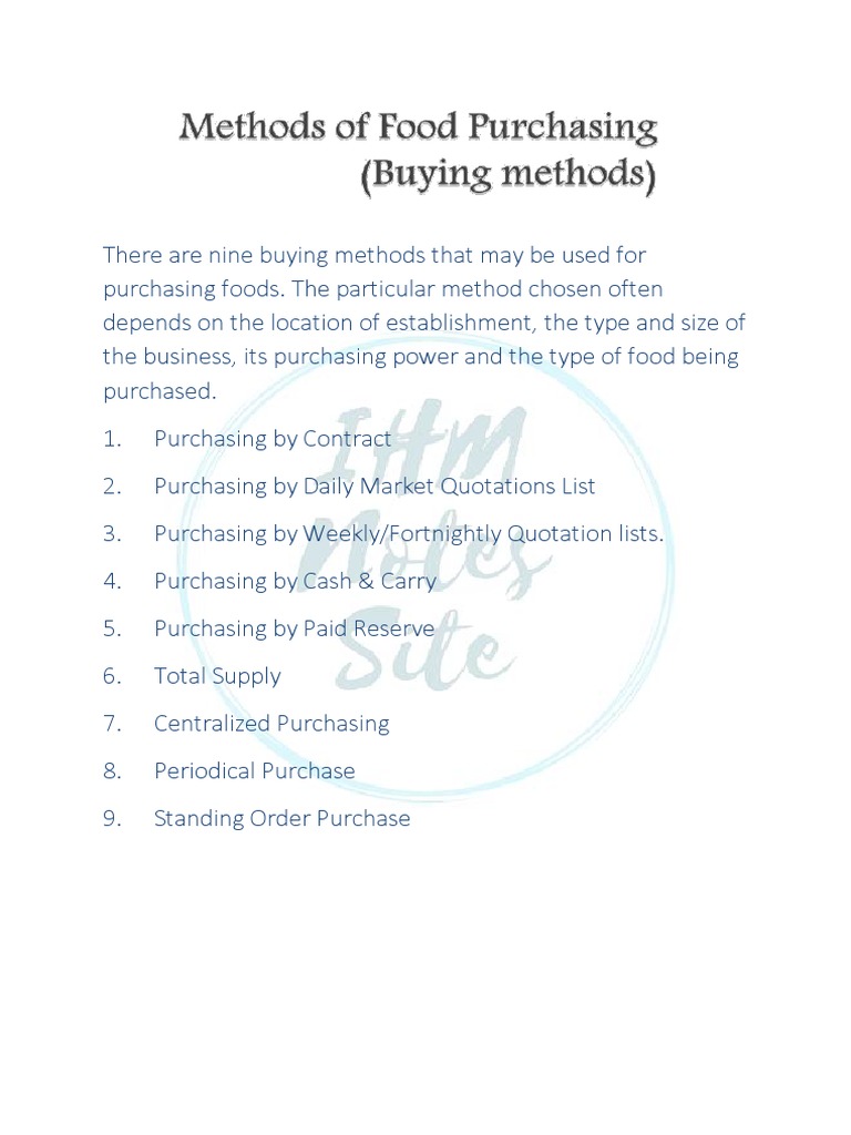 Methods of Food Purchasing | PDF | Prices | Foods