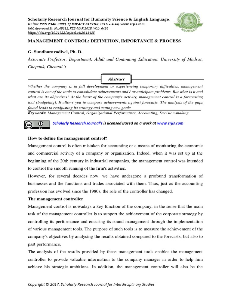 Management Control. Definition, Importance e Process | PDF | Strategic ...