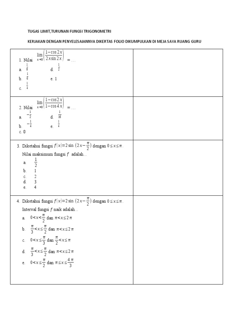 Tugas Akhir Limit, Dan Turunan Trigonometri | PDF