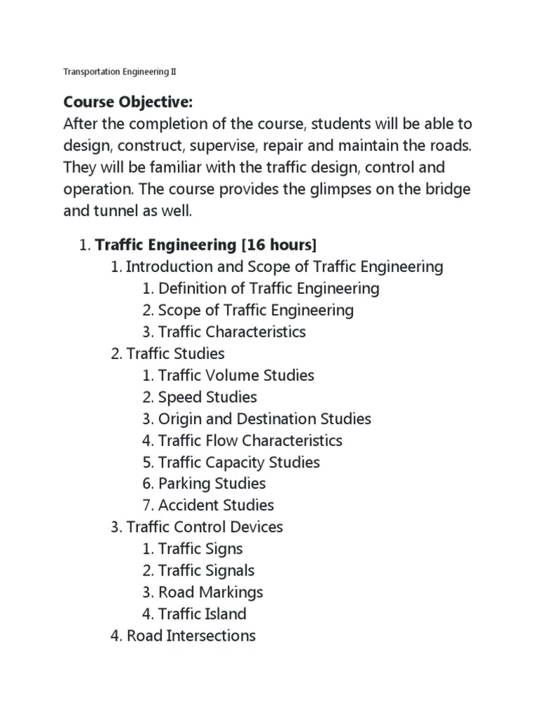 Transportation Engineering II TU Syllabus | PDF | Road Surface | Road