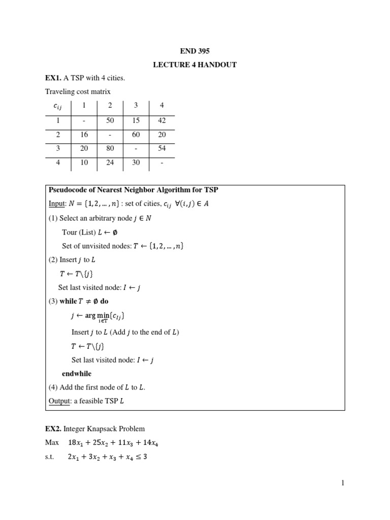 END 395 Lecture 4 Handout EX1. A TSP With 4 Cities | PDF | Mathematics ...