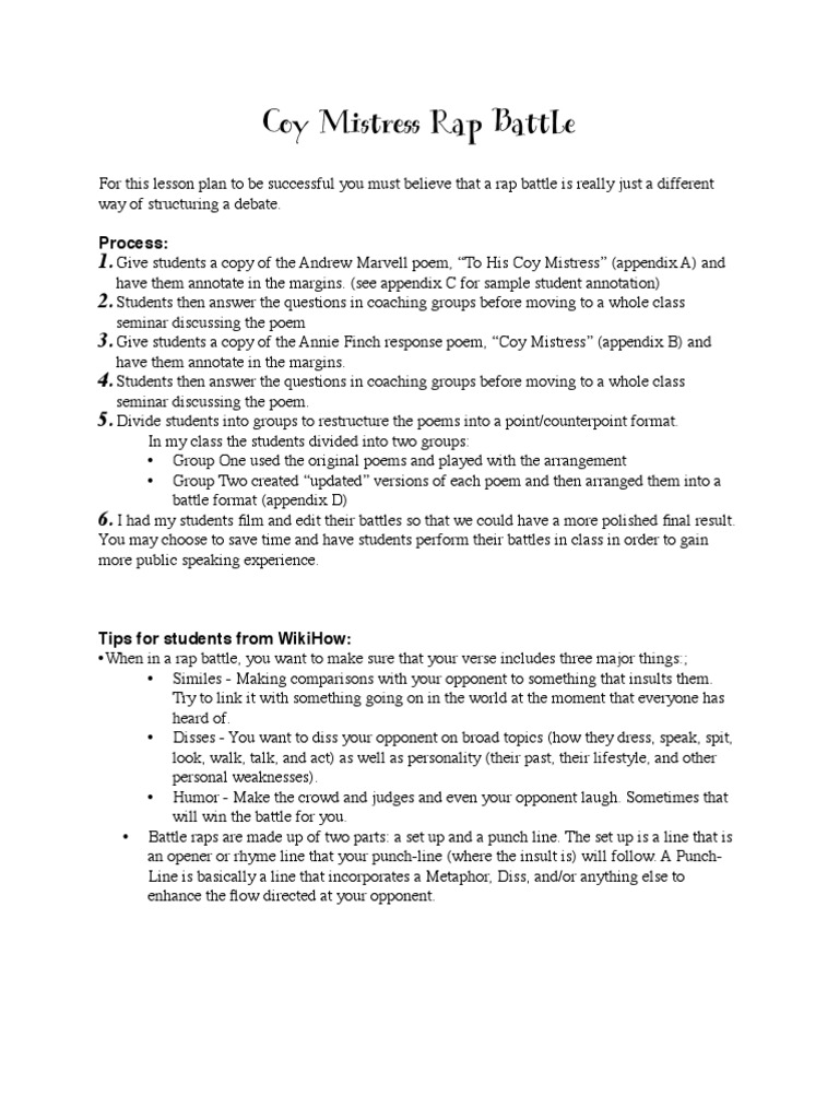 Coy Mistress Rap Battle: Process | PDF | Poetry