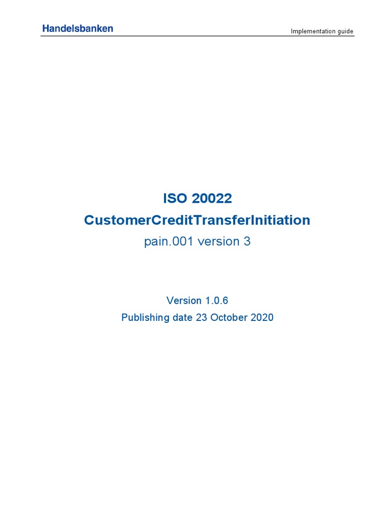 Iso 20022 Customercredittransferinitiation: Pain.001 Version 3 | PDF | Payments | Banking