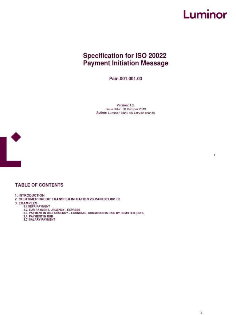 ISO 20022 Payment Initiation Guide | PDF