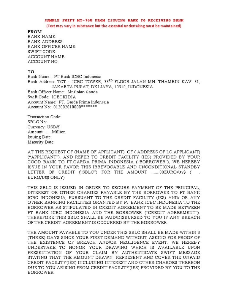 Draft SBLC Icbc Akhir-2 | PDF | Letter Of Credit | Service Industries