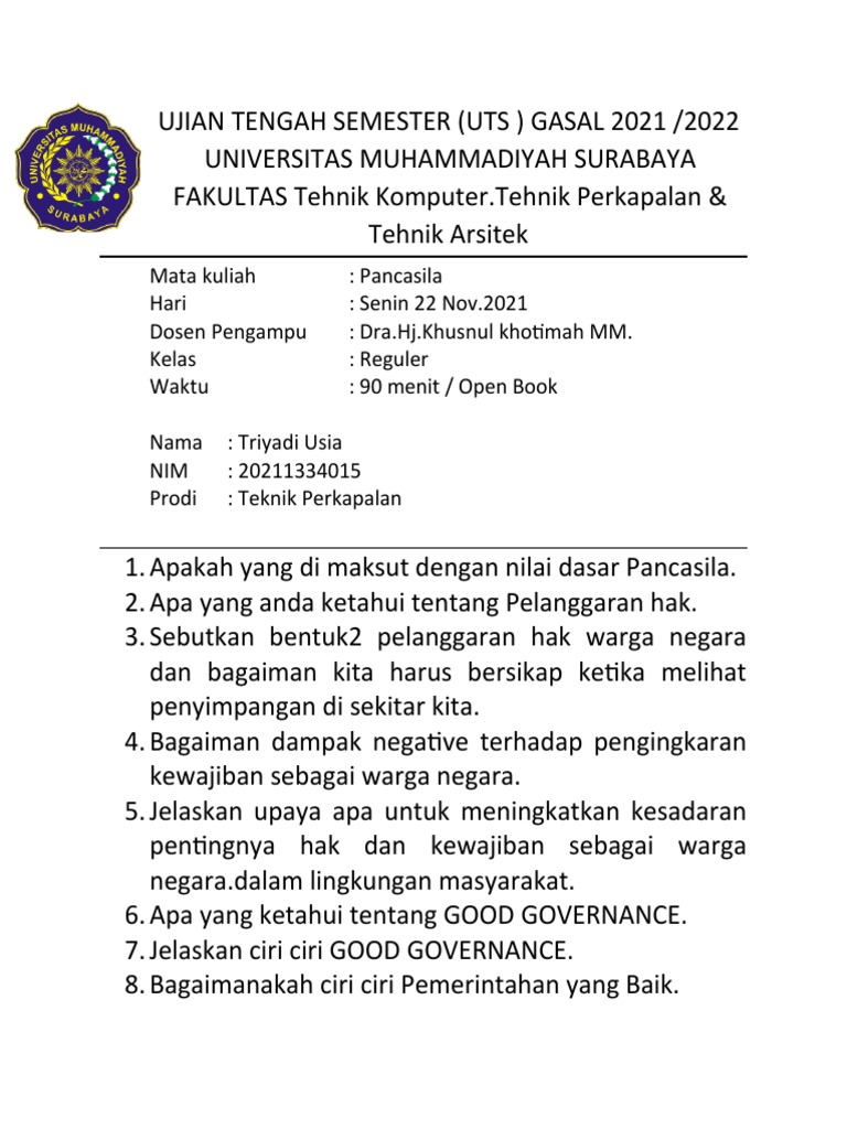 UTS Pancasila UMS | PDF