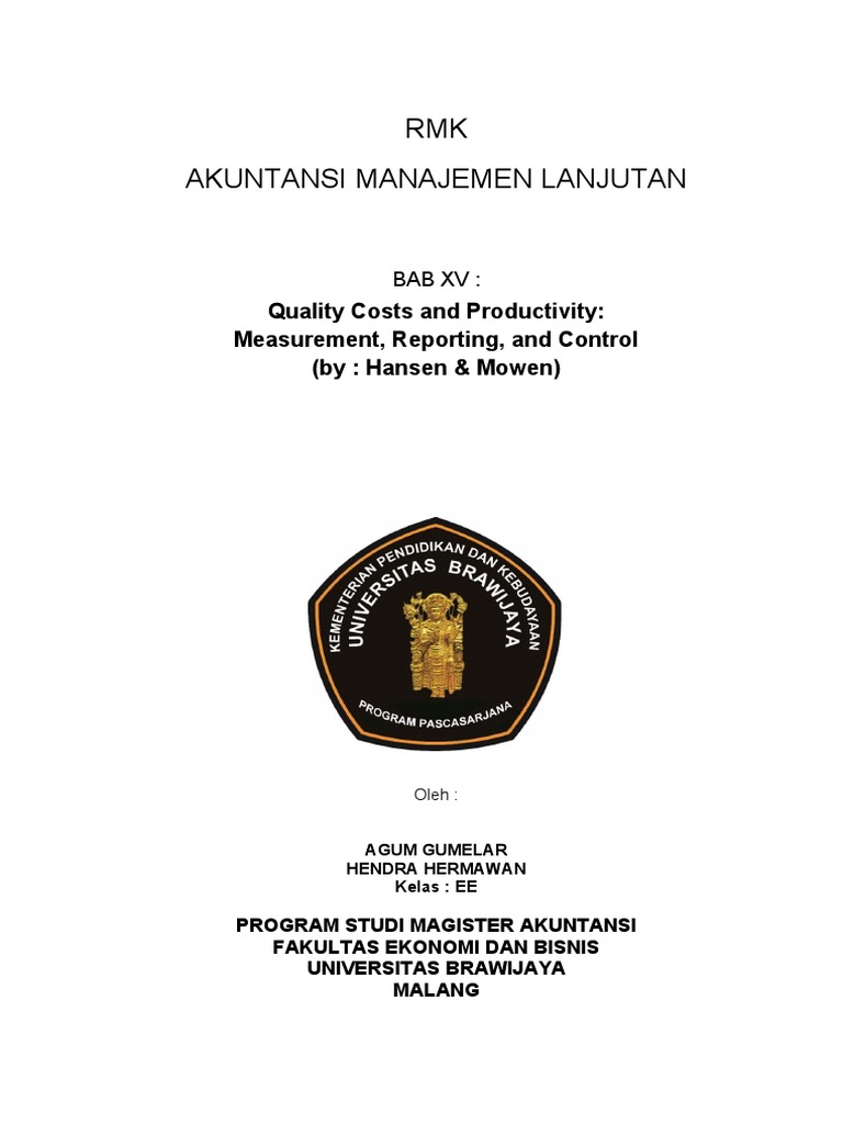 RMK 4 Agum Dan Hendra Quality Costs and Productivity | PDF