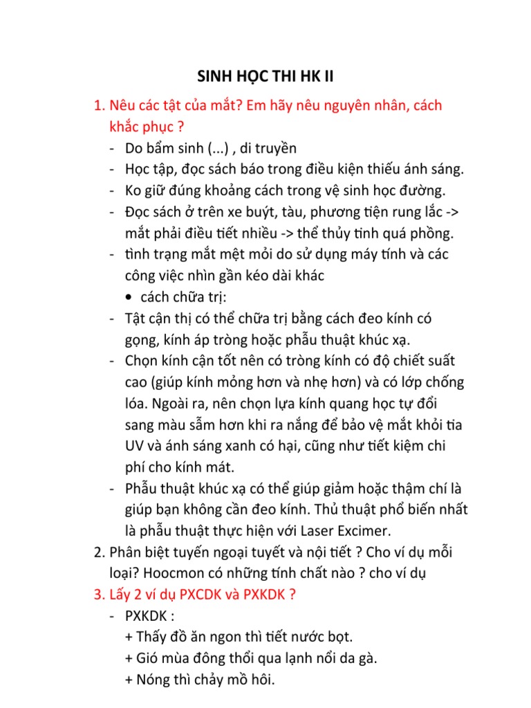 SINH HỌC THI HK II | PDF