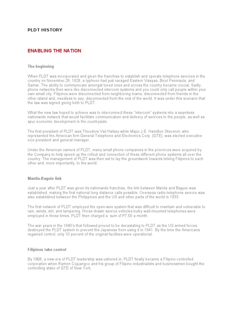 Enabling The Nation: PLDT History | PDF | Media Technology | Digital ...