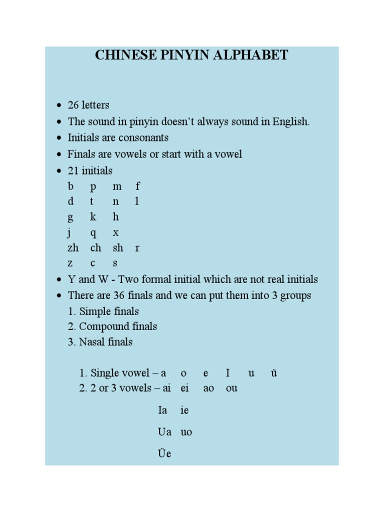 Chinese Pinyin Alphabet | Download Free PDF | Pinyin | Writing