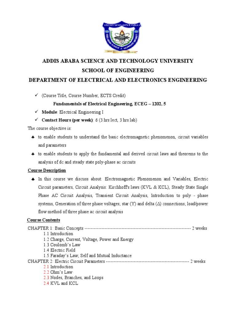Fundamentals Course Outline | PDF | Electrical Network | Network ...