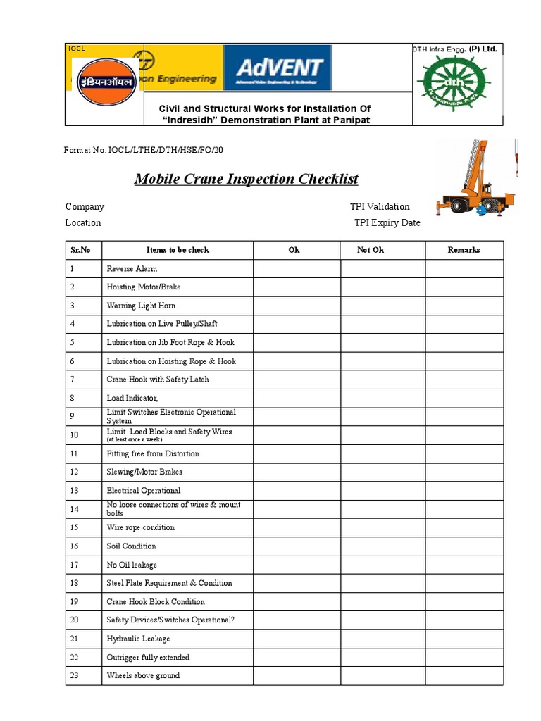 Mobile Crane Checklist | PDF