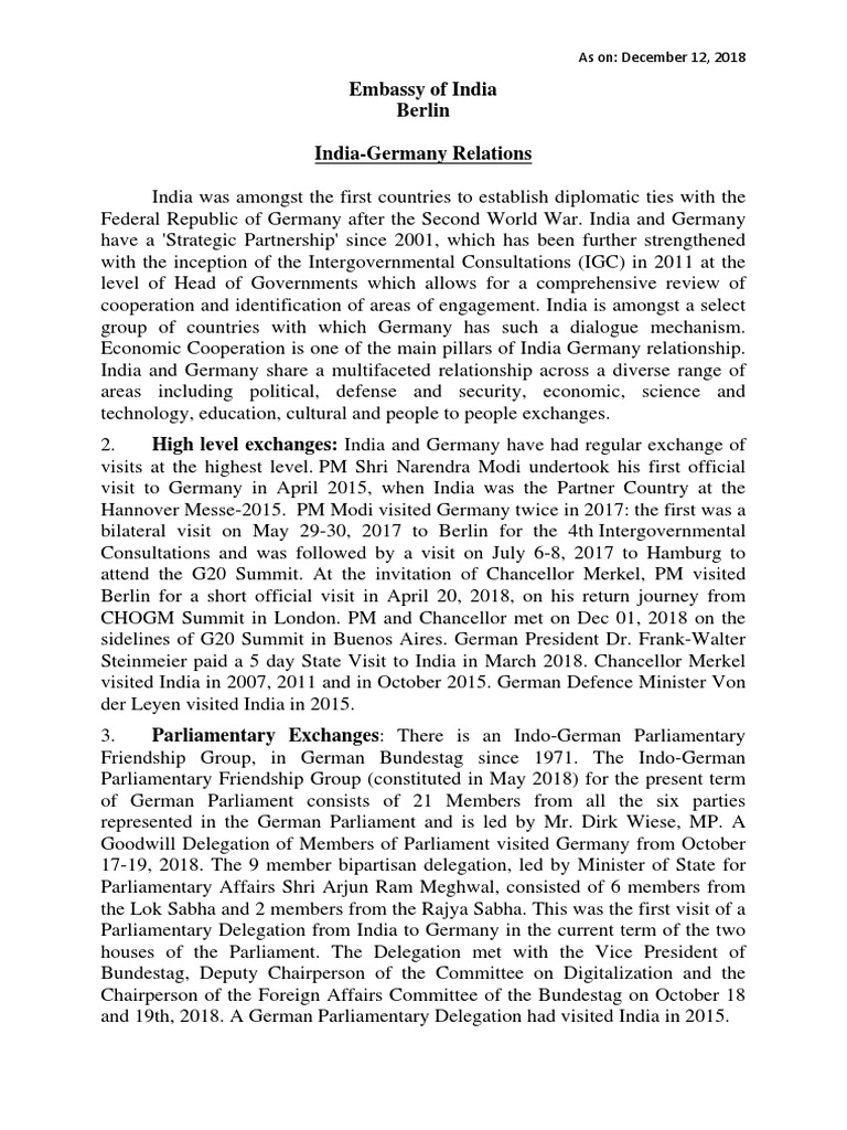 India Germany Relationship | PDF | Germany | World Politics