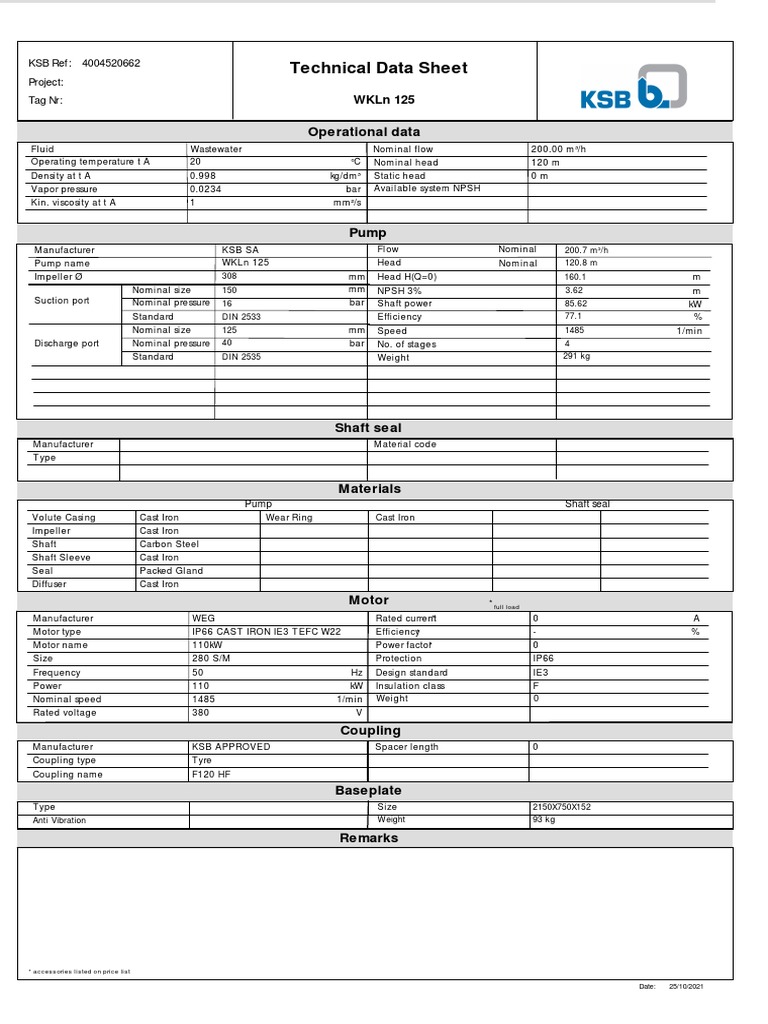 Data Sheet | PDF | Pump | Mechanical Engineering