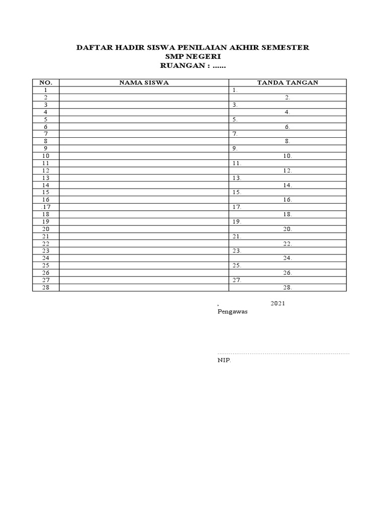 Daftar Hadir Ulangan | PDF