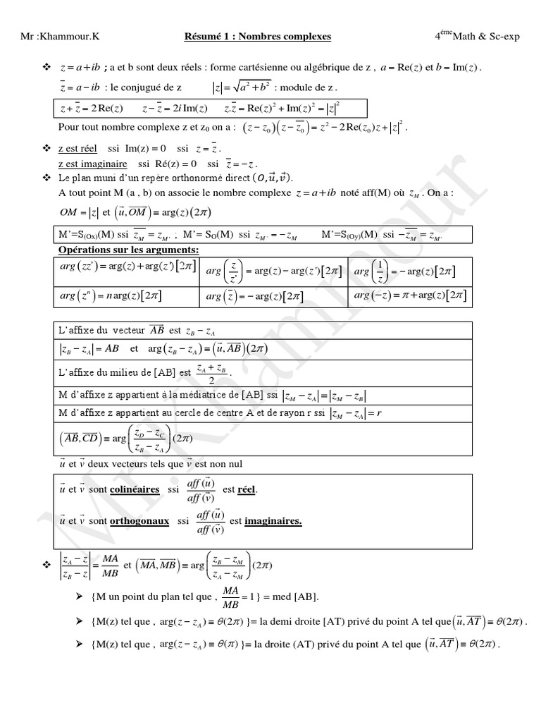 Résumé des Nombres Complexes Bac | PDF | Nombre complexe | Géométrie