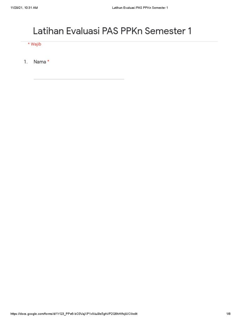 PPKN - Latihan Evaluasi PAS Semester 1 - Google Formulir | PDF