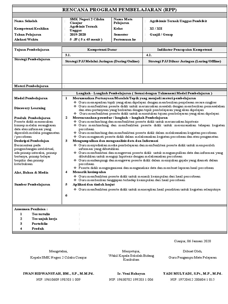 Format RPP Model Discovery Learning | PDF