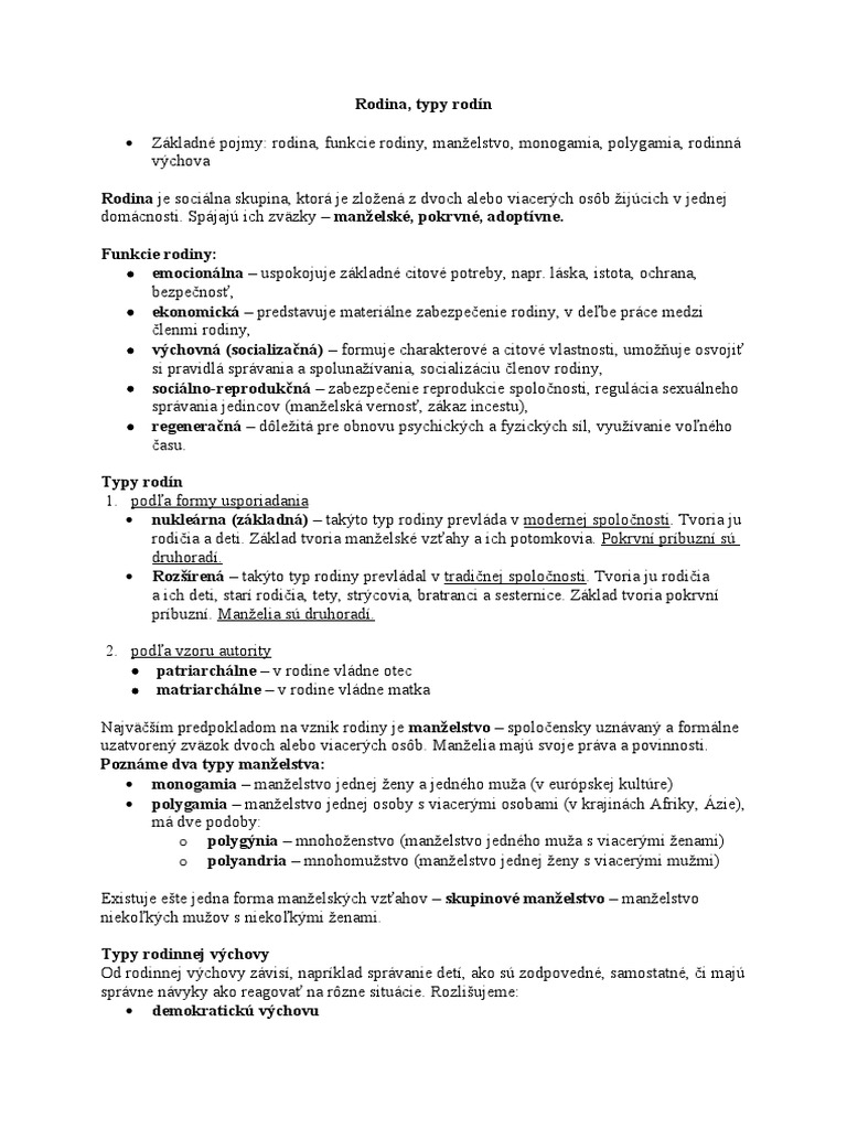 Rodina, Typy Rodín | PDF