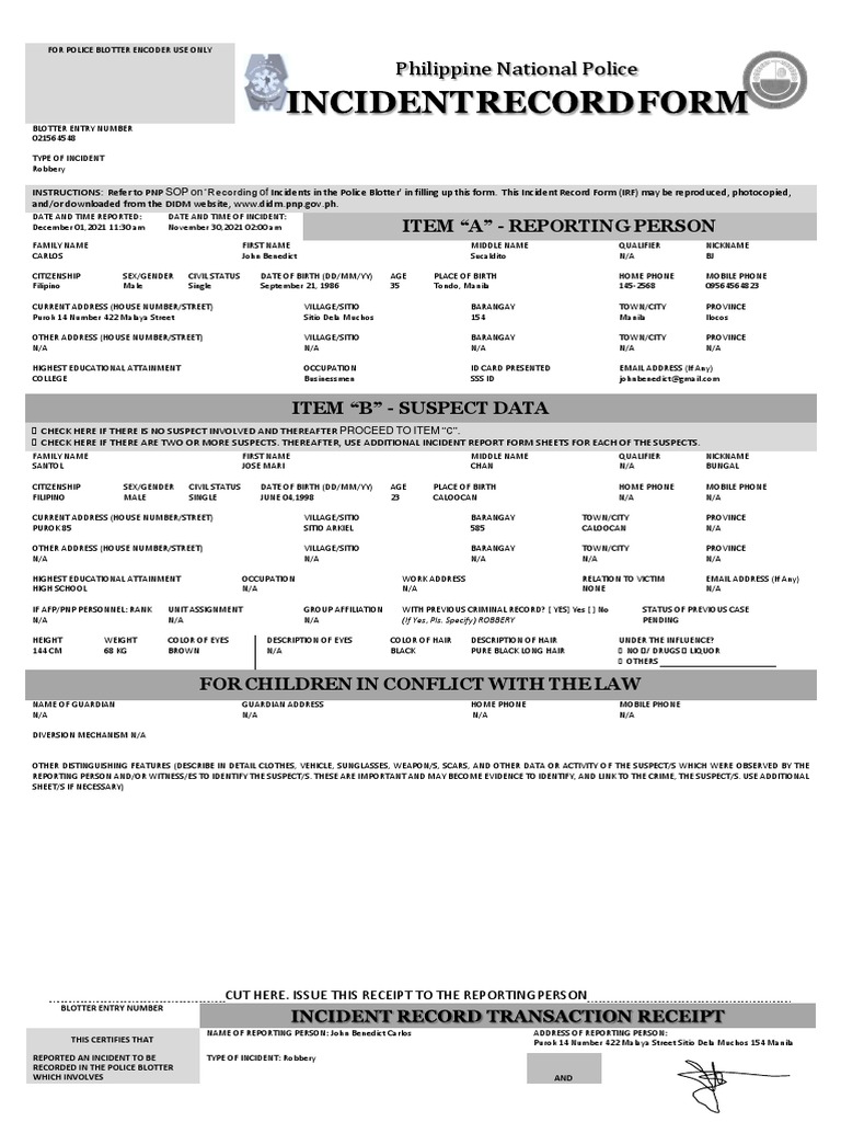Item "A" - Reporting Person: Philippine National Police | PDF | Crimes ...