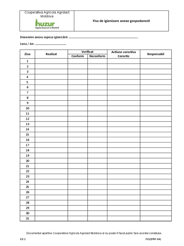 Anexa 1 Fisa de Igienizare Anexe Gospodaresti | PDF