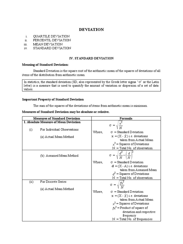 Measures of Variation: Calculating Standard Deviation from Different ...